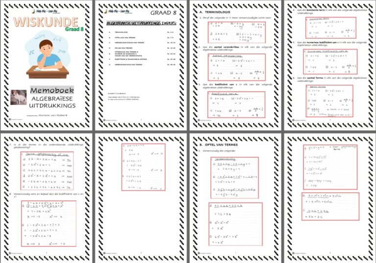Graad 8 Wiskunde – Algebraïese Uitdrukkings Leerdersboek en Memorandum ...